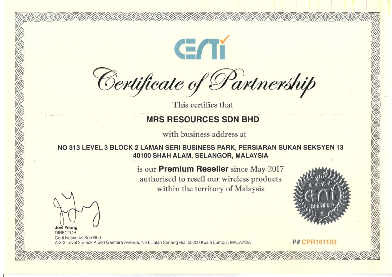 Certification – MRS RESOURCES